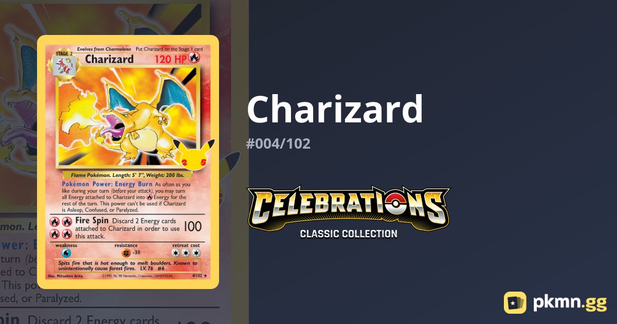 Charizard #004/102 Celebrations: Classic Collection | pkmn.gg