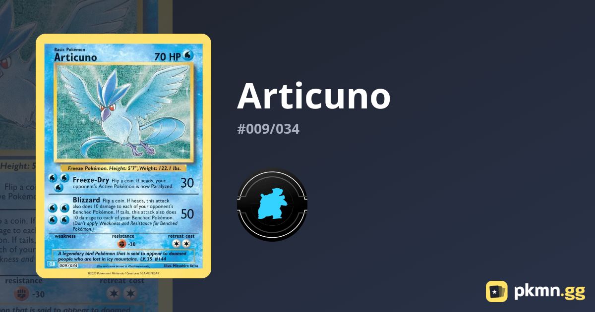 Articuno #009/034 Pokémon TCG Classic - Blastoise | pkmn.gg