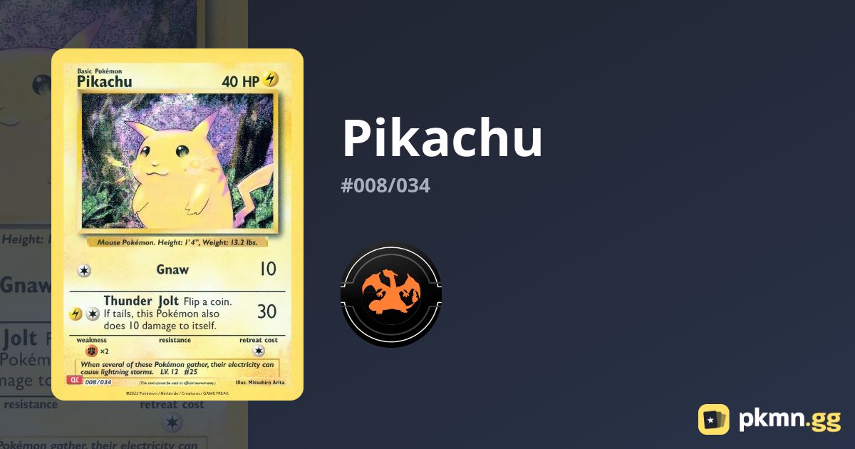 Pikachu #008/034 Pokémon TCG Classic - Charizard | pkmn.gg