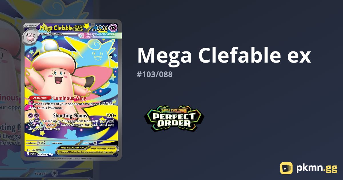 Mega Clefable ex #103/088 Perfect Order | pkmn.gg