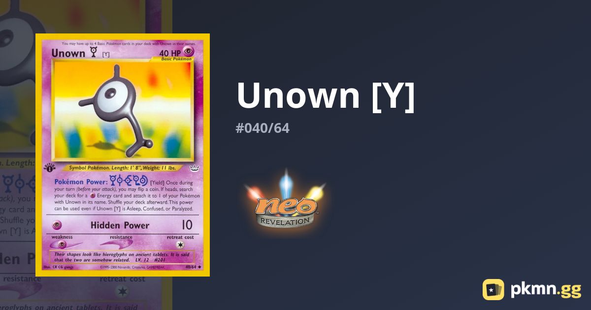 Unown [Y] #040/64 Neo Revelation | pkmn.gg