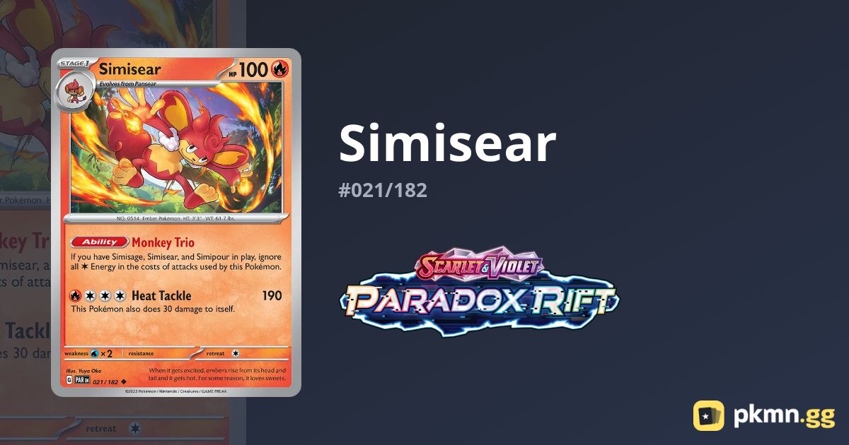 Simisear #021/182 Paradox Rift | pkmn.gg