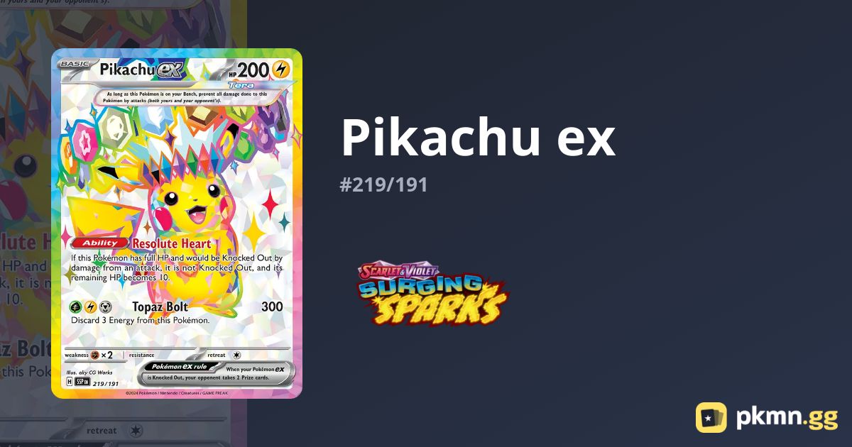 Pikachu ex #219/191 Surging Sparks | pkmn.gg
