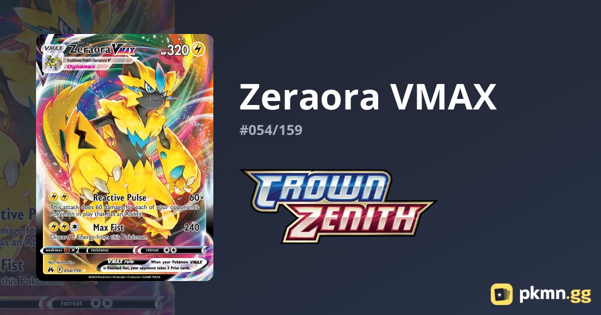 Zeraora VMAX #054/159 Crown Zenith | pkmn.gg