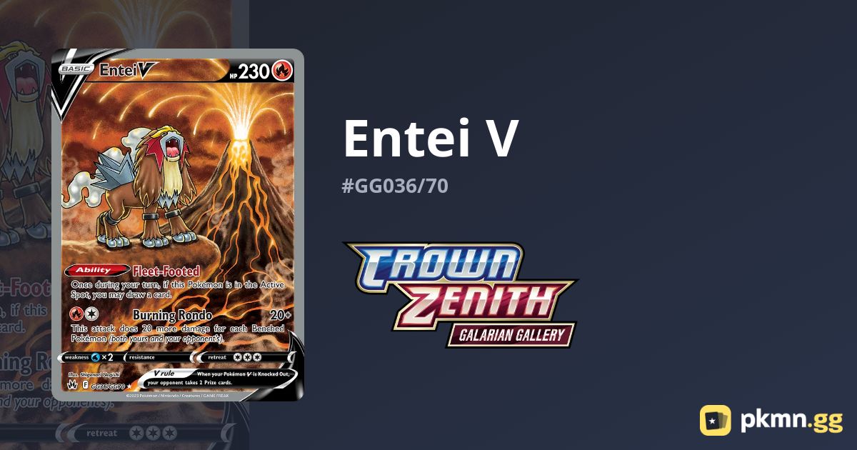 Entei V #GG036/70 Crown Zenith Galarian Gallery | pkmn.gg