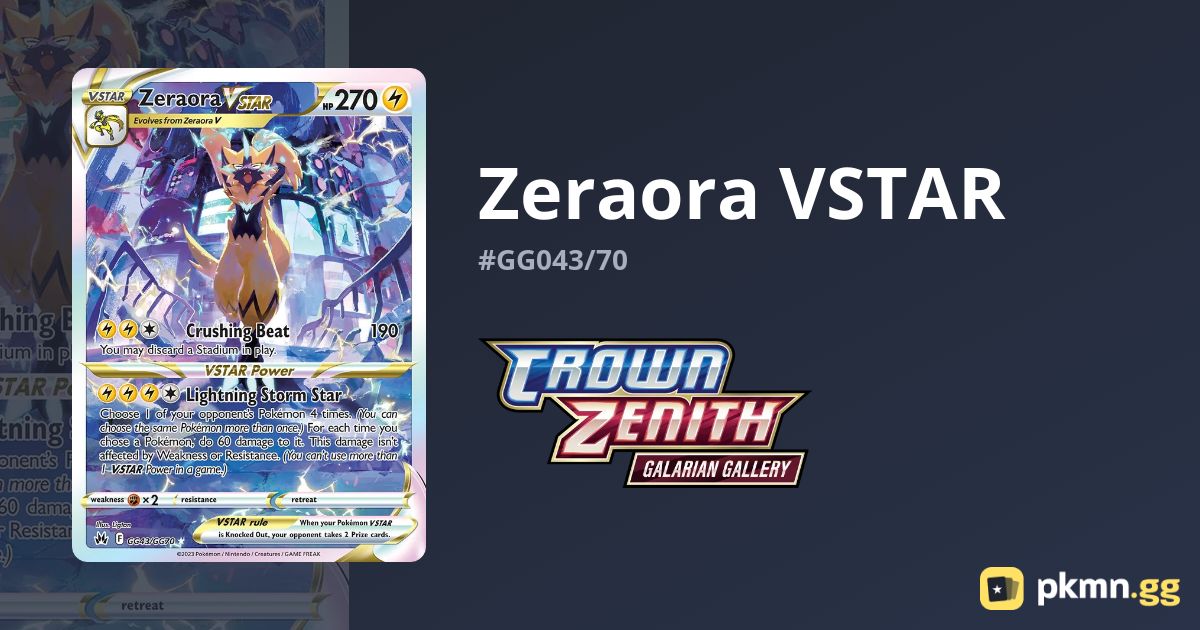 Zeraora VSTAR #GG043/70 Crown Zenith Galarian Gallery | pkmn.gg