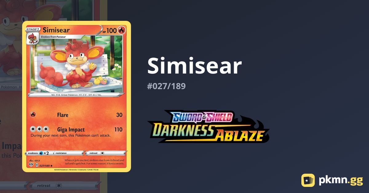 Simisear #027/189 Darkness Ablaze | pkmn.gg